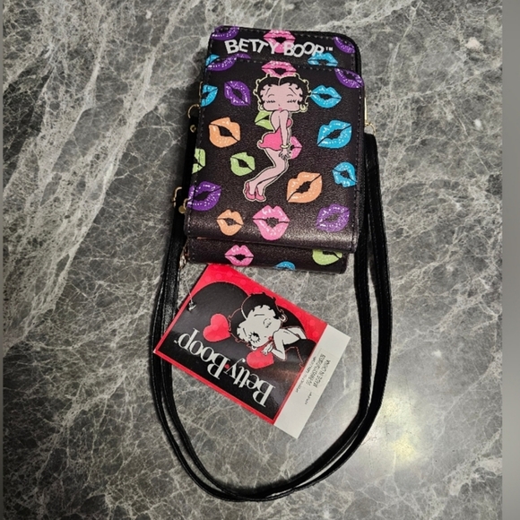 Betty Boop | Bags | Betty Boop Black Crossbody Bag With Colorful Lips ...